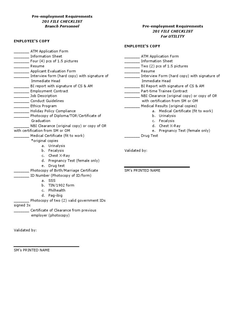 Pre-Employment Requirements Checklist: Ensuring a Complete New Hire ...