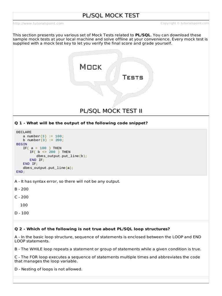 PLSQL Mock Test II | PDF | Pl/Sql | Control Flow