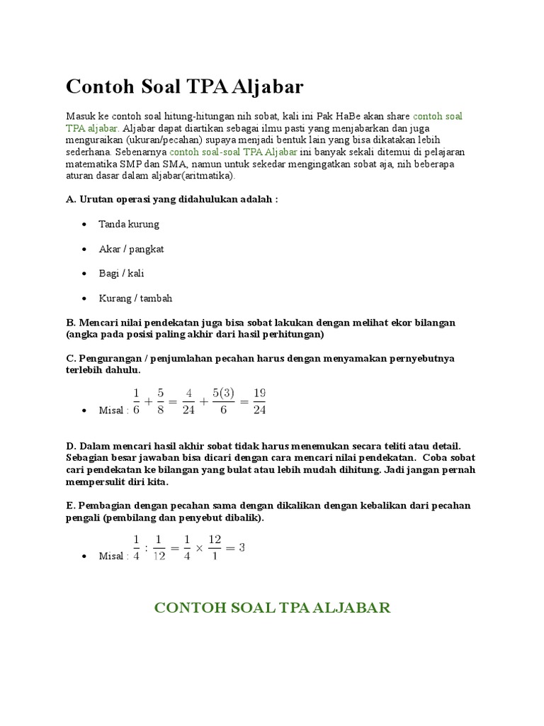 Contoh Soal TPA Aljabar | PDF
