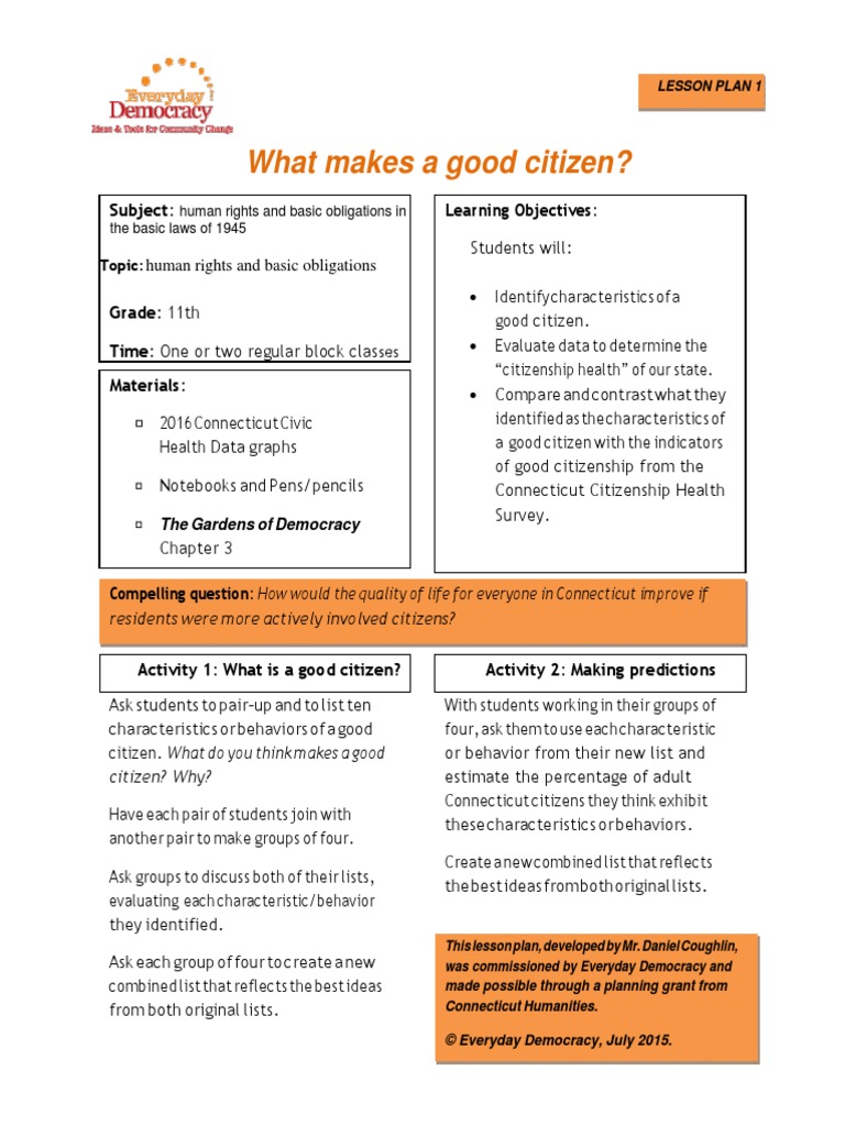 What Makes A Good Citizen?: Learning Objectives: Subject | PDF ...