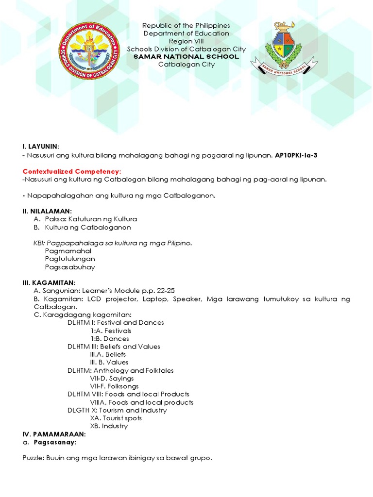 Lesson 3 Katuturan NG Kultura Presentation of Catbalogan Culture | PDF