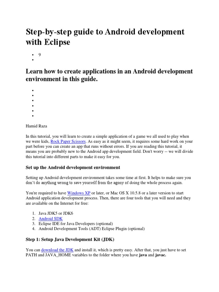 Android Development with Eclipse Guide | PDF | Eclipse (Software) | Android (Operating System)