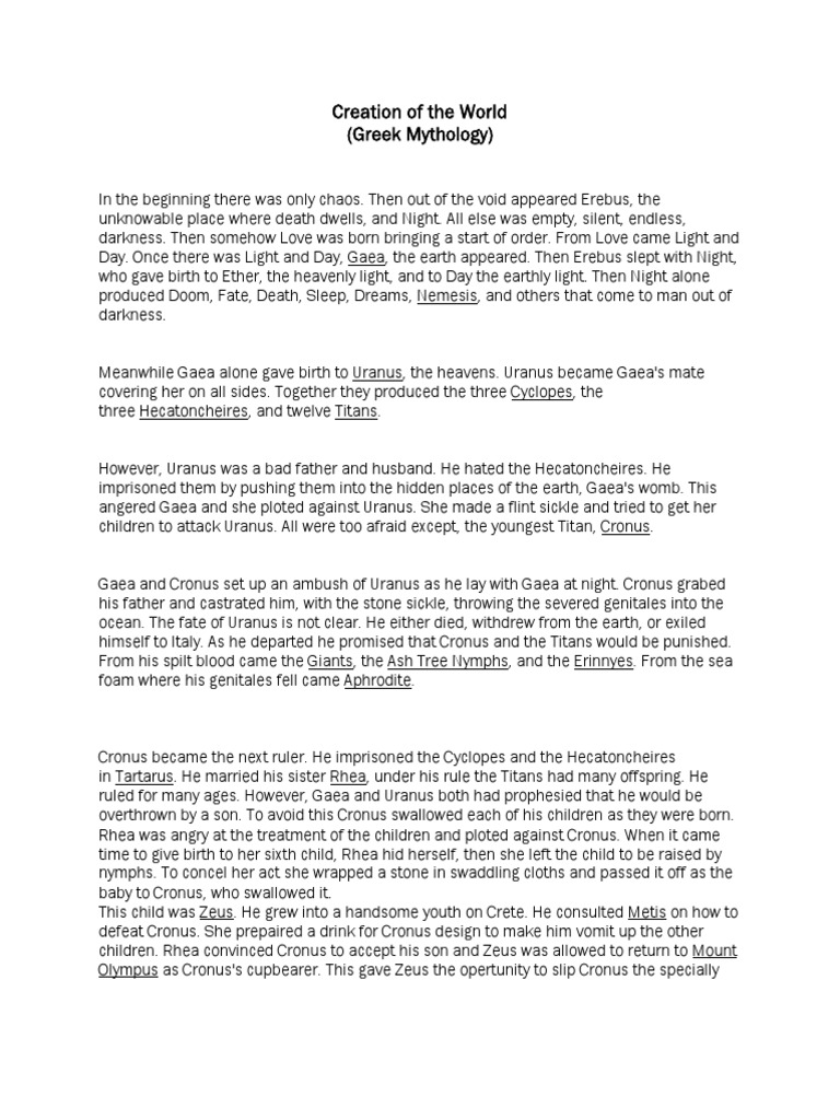 Creation Of The World Greek Mythology