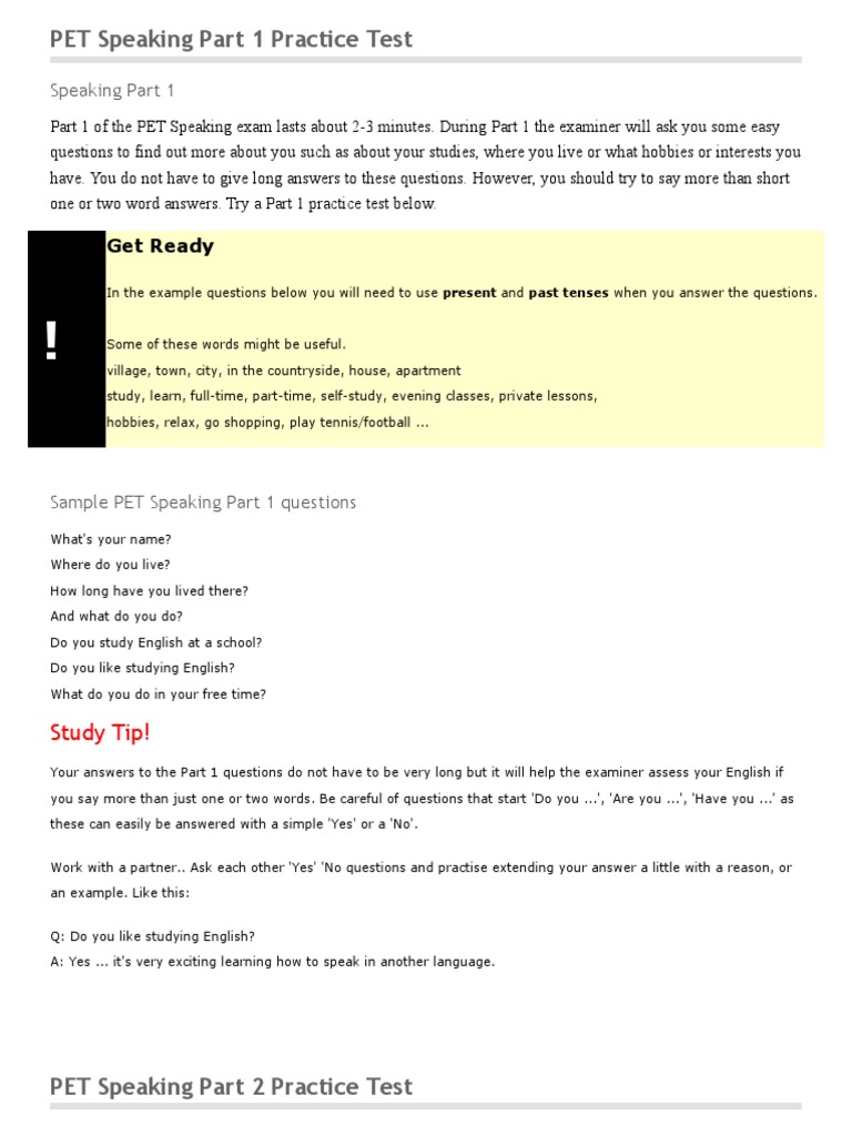 PET Speaking Exam Practice Guide | PDF | Test (Assessment)
