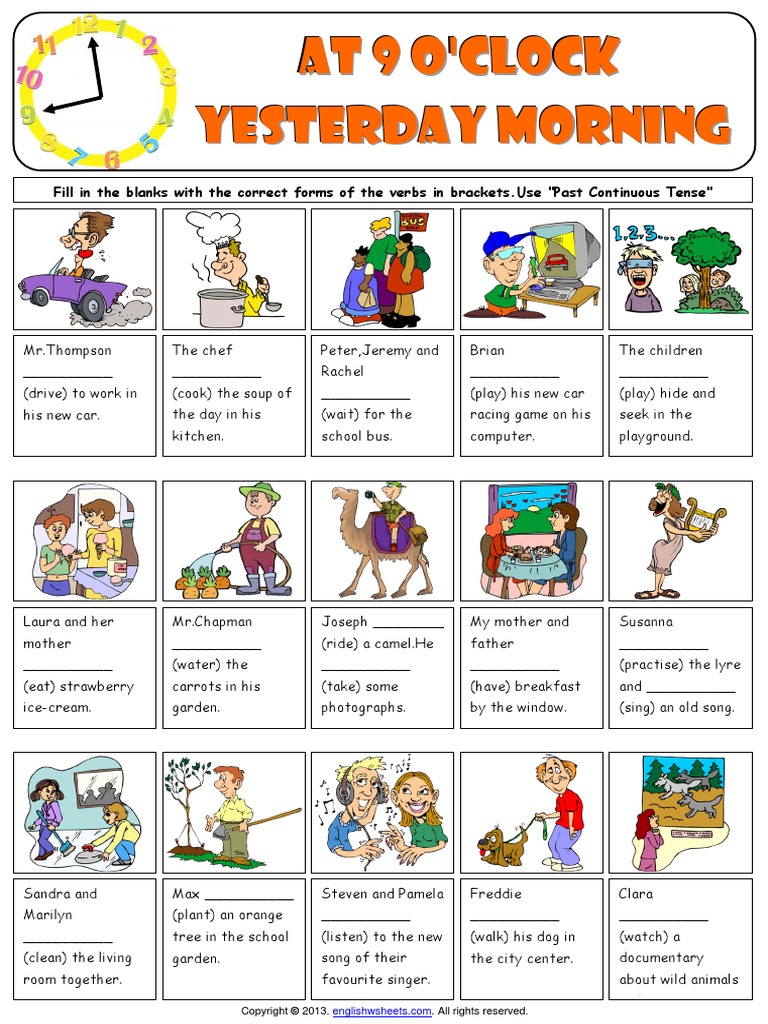 Past Continuous Tense Picture Exercises Worksheet PDF | PDF
