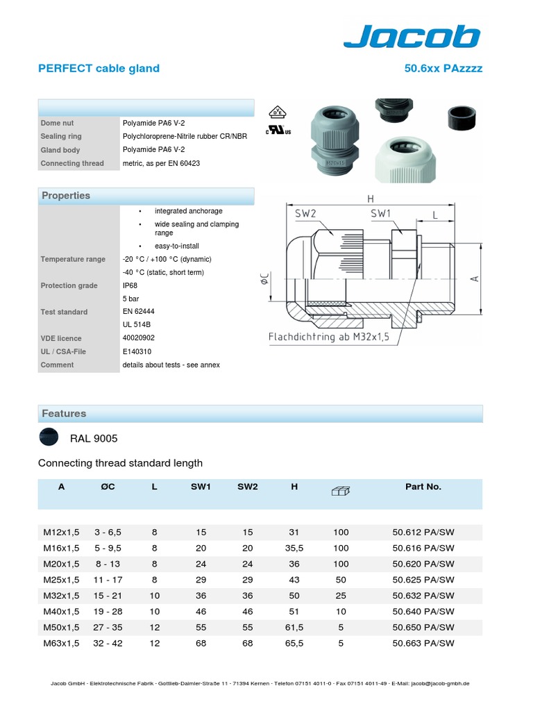 Perfect Cable Gland Specs & Features | PDF | Nature