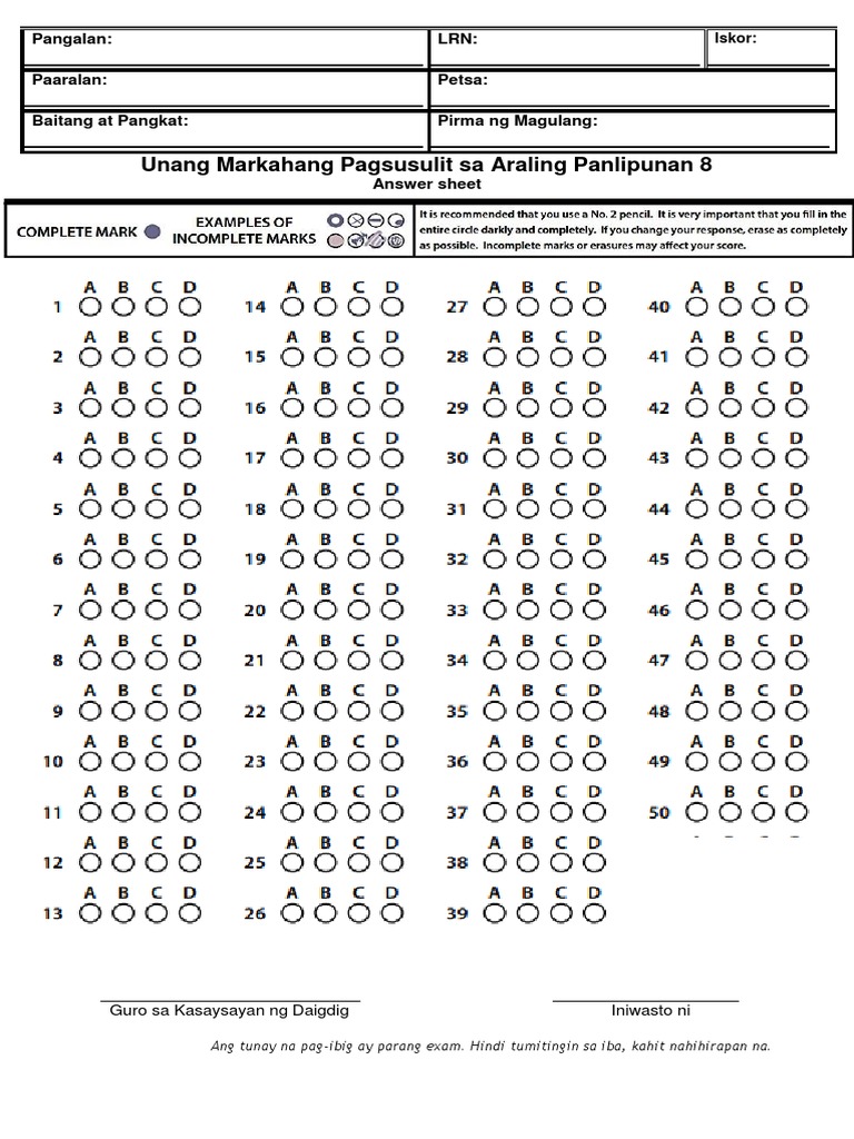 Answer Sheet Shading | PDF