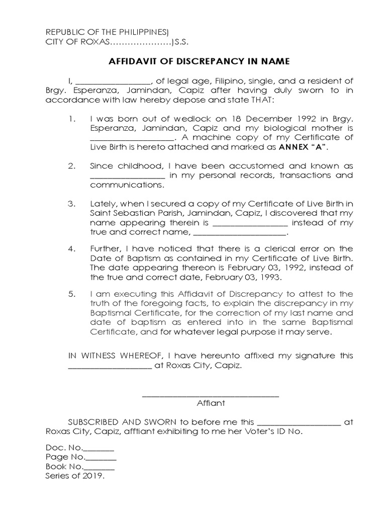 Affidavit of Name Discrepancy | PDF | Law
