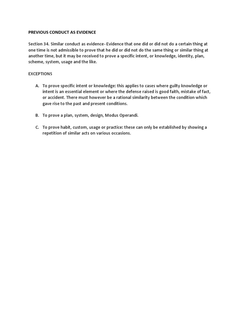 Previous Conduct as Evidence Guidelines | PDF | Social Science