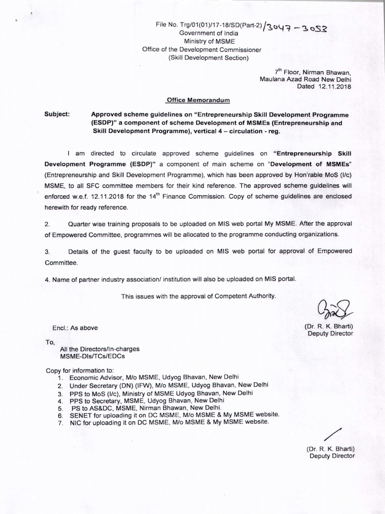 ESDP Scheme Guidelines | PDF | Entrepreneurship | Economies