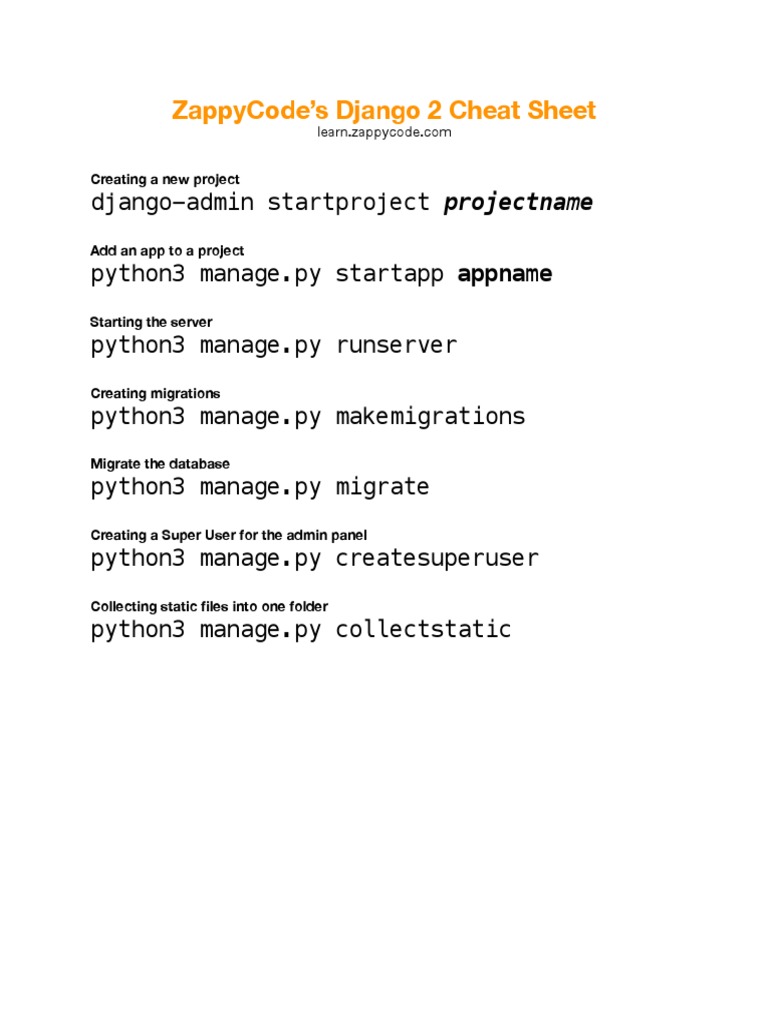 Django2 Cheat Sheet PDF | PDF