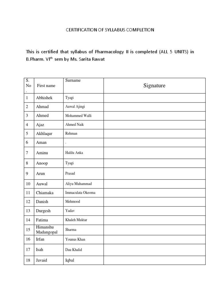 Certification of Syllabus Completion: Signature | PDF