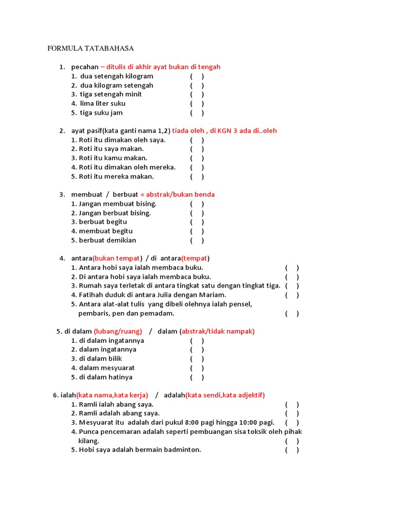 Formula Tatabahasa 1 | PDF | Seni & Disiplin Bahasa