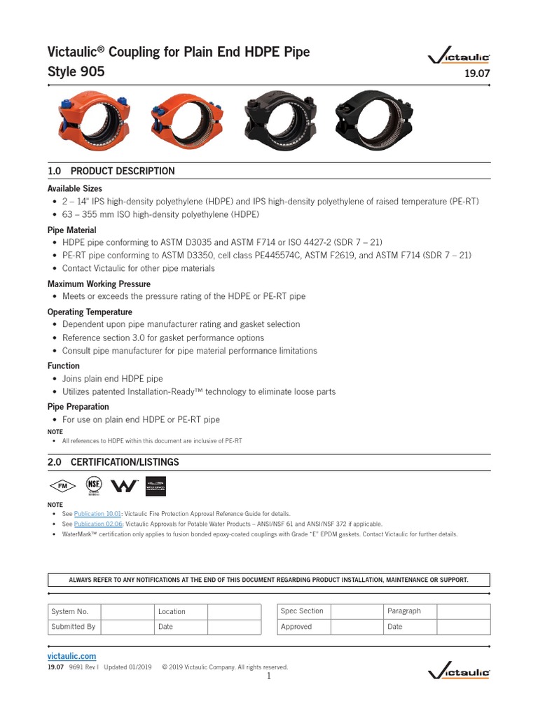 Hdpe Coupling Victaulic | PDF | Pipe (Fluid Conveyance) | Screw