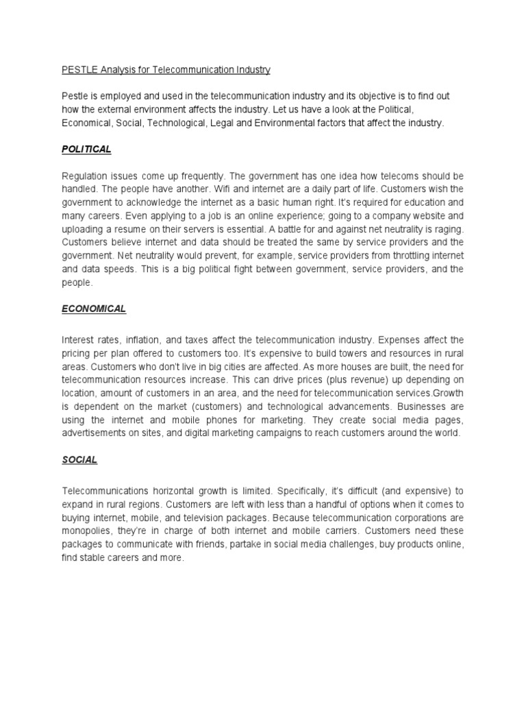 PESTLE Analysis of Telecom Industry Factors | PDF | Telecommunication ...