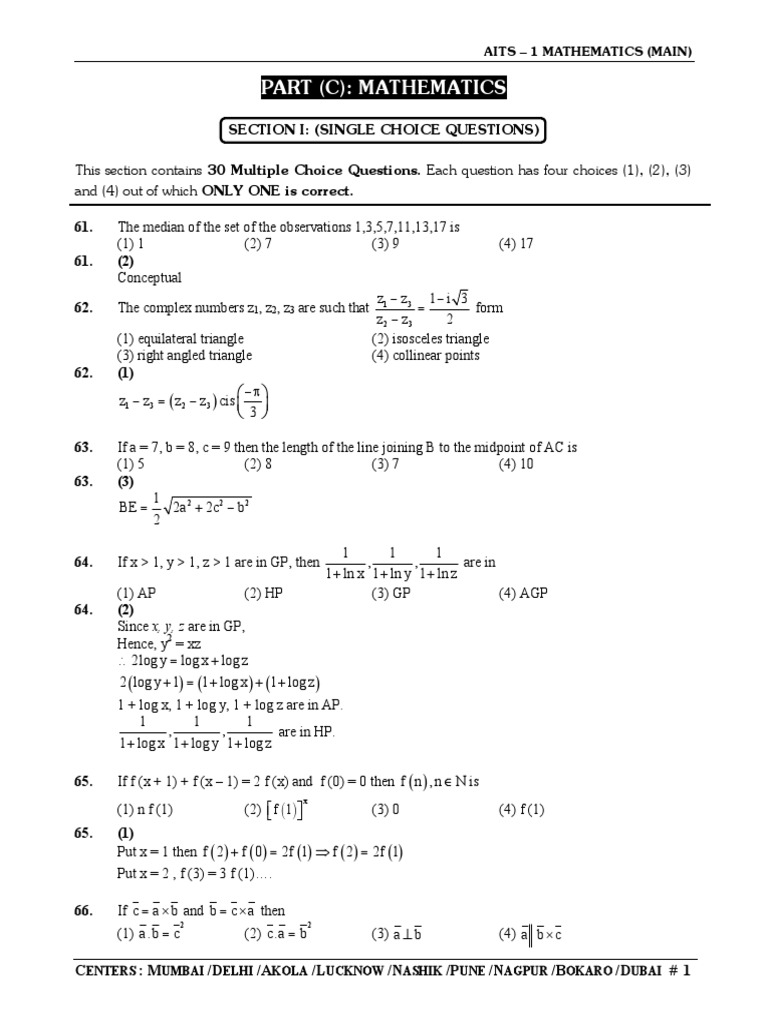 AITS Mathematics Main Exam Questions | PDF | Ellipse | Analytic Geometry