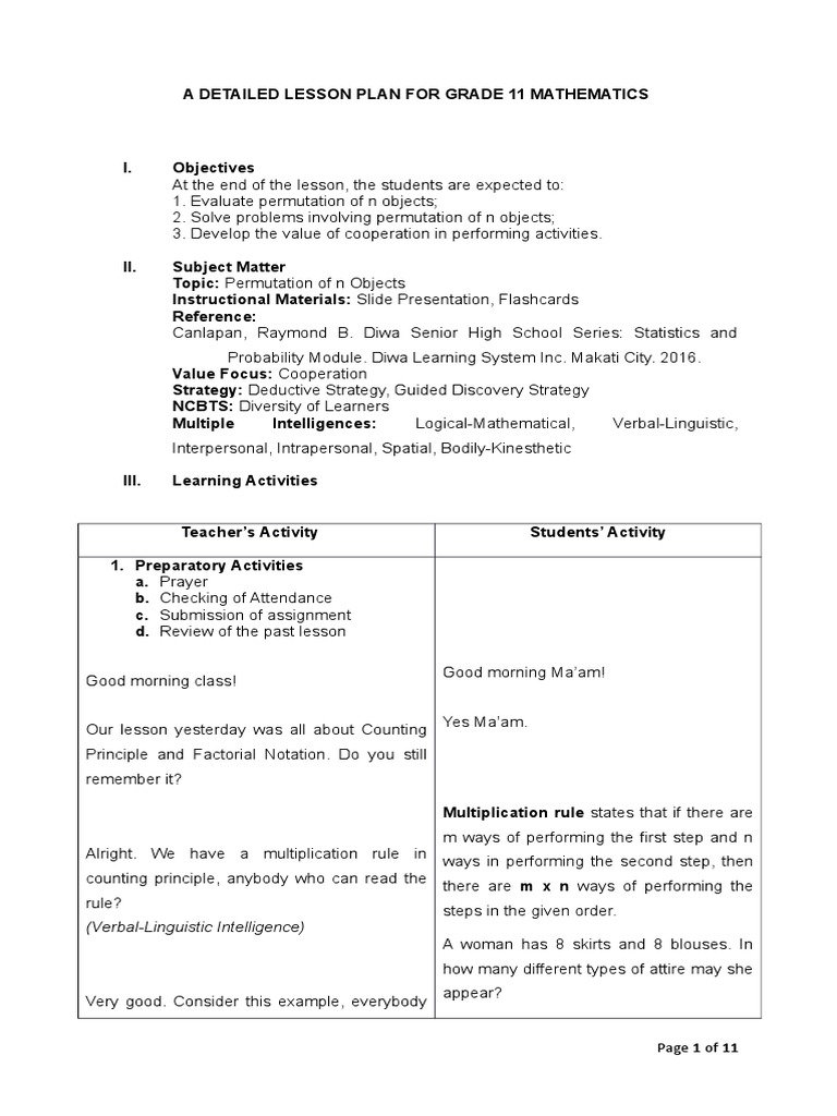 Permutation Senior High Demo Edited | PDF | Permutation | Lesson Plan