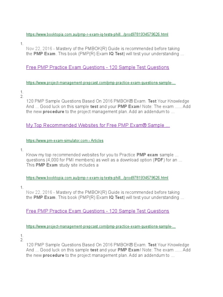 Free PMP Practice Exam Questions - 120 Sample Test Questions | PDF ...