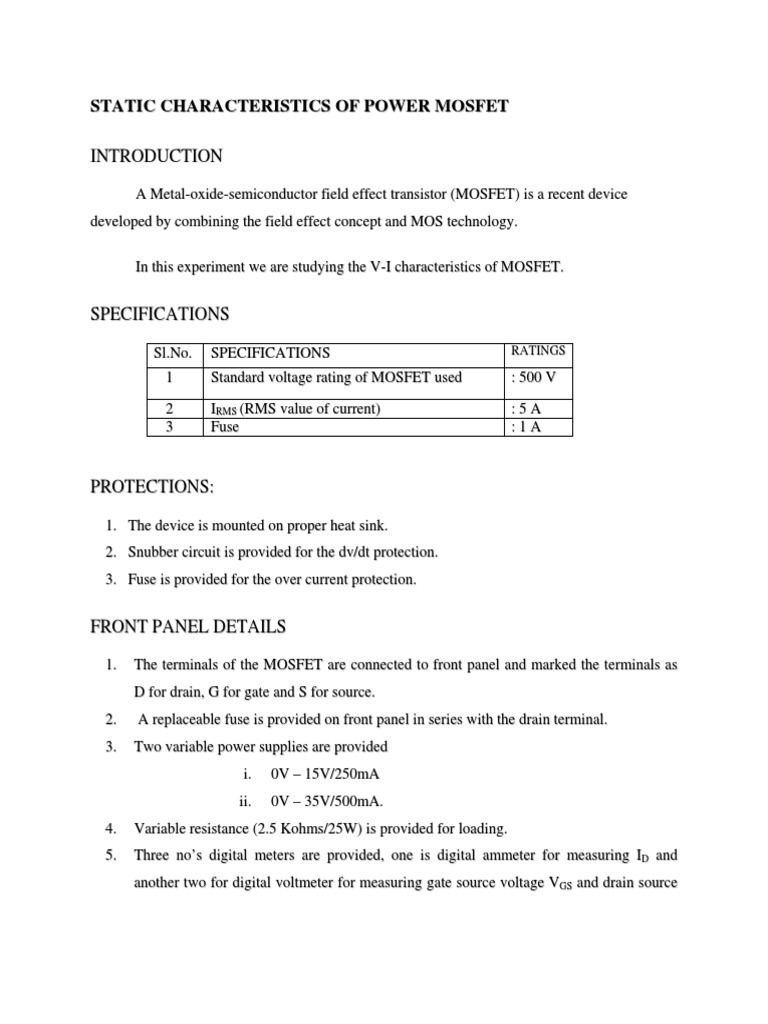 Experiment No 3a MOSFET Characteristics | PDF | Field Effect Transistor ...