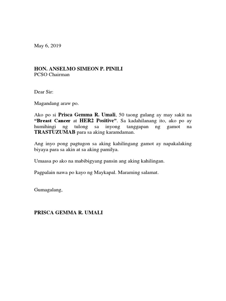 Letter To Pcso Anselmo Pinili | PDF