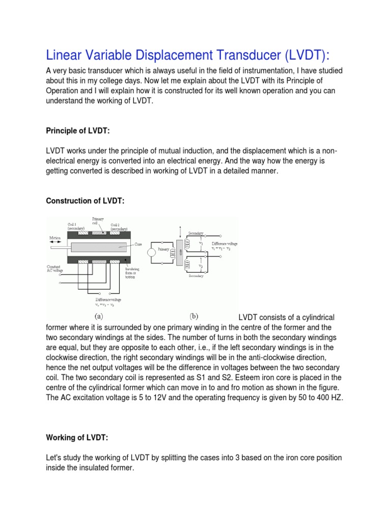 Linear Variable Displacement Transducer Lvdt Pdf Transformer Magnetic Devices