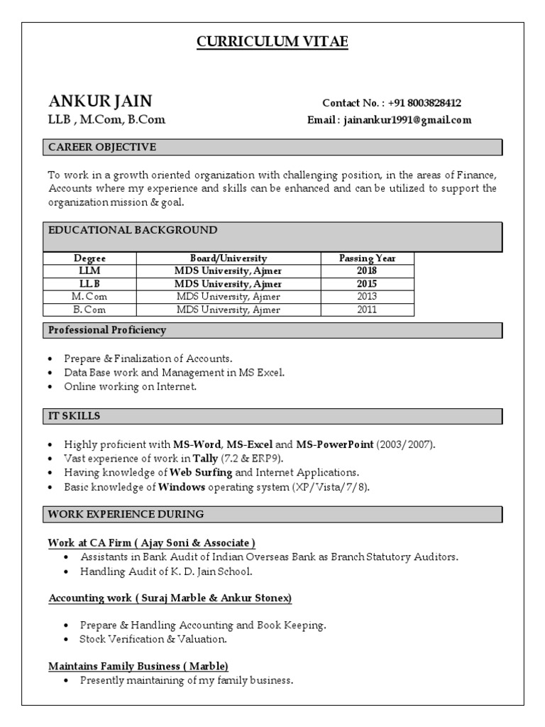 Ankur Jain: Curriculum Vitae | PDF