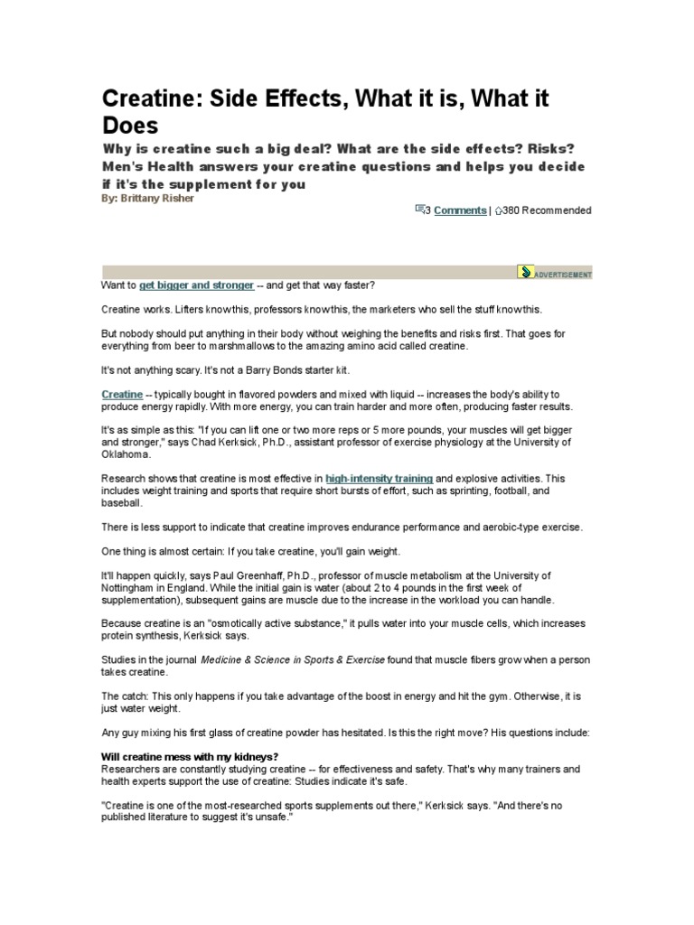 Creatine: Side Effects, What It Is, What It Does | PDF | Dietary ...