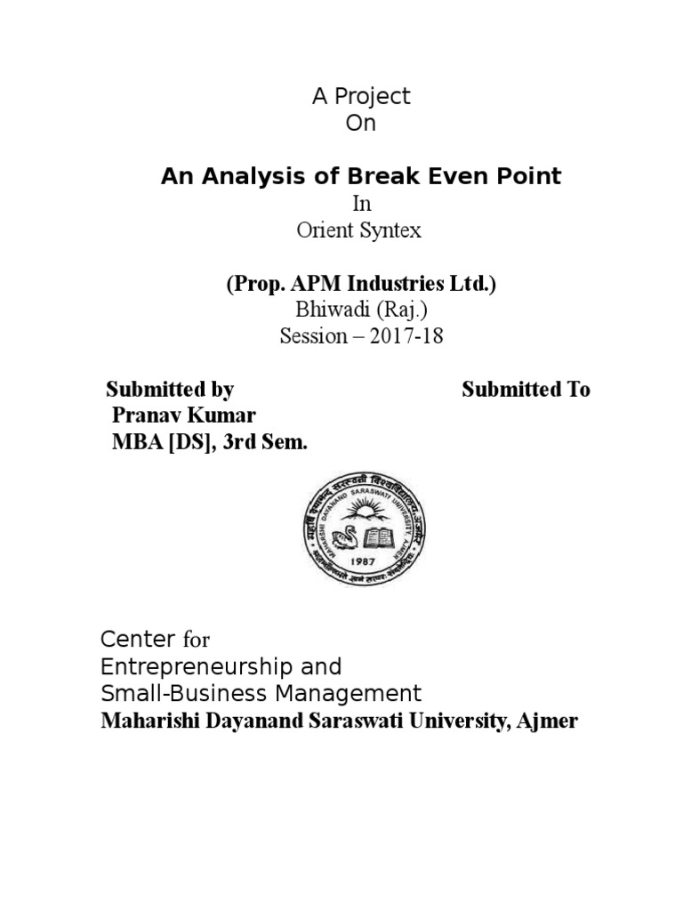 Break Even Point Summer Trining Report | PDF | Management Accounting ...