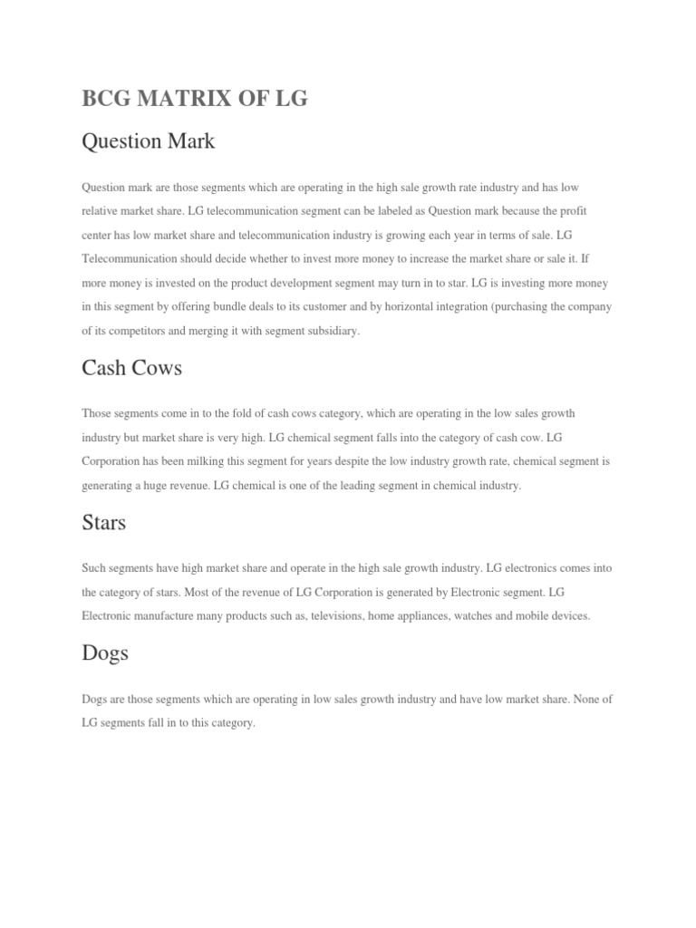 BCG Matrix of LG: Question Mark | PDF