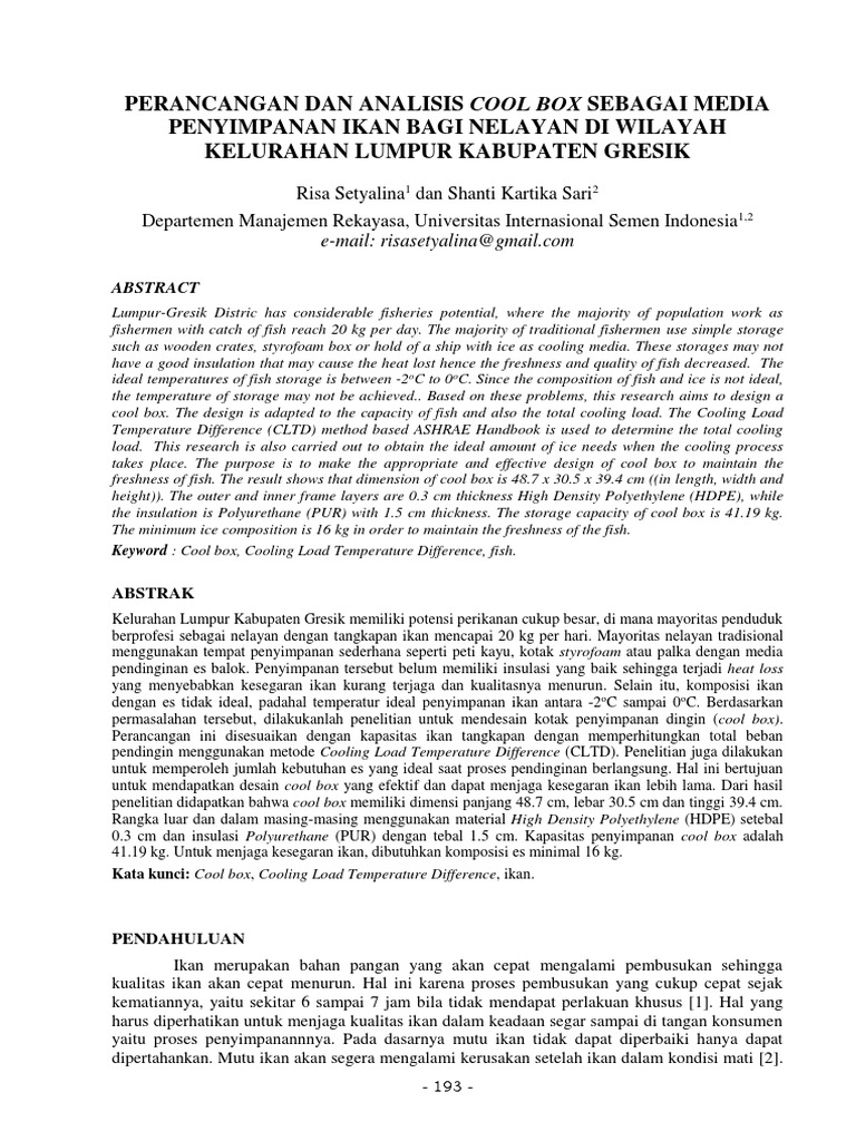 Perancangan Dan Analisis Cool Box Sebagai Media Penyimpanan Ikan Bagi ...