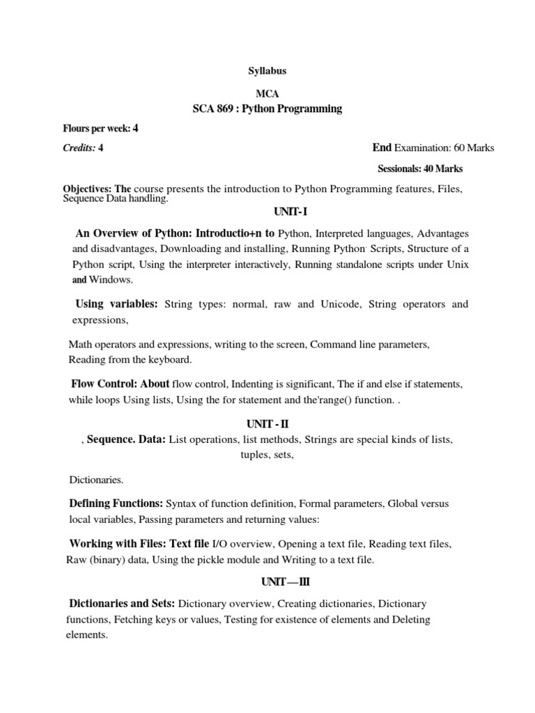 Syllabus Mca Python Pdf Python Programming Language Subroutine 2122