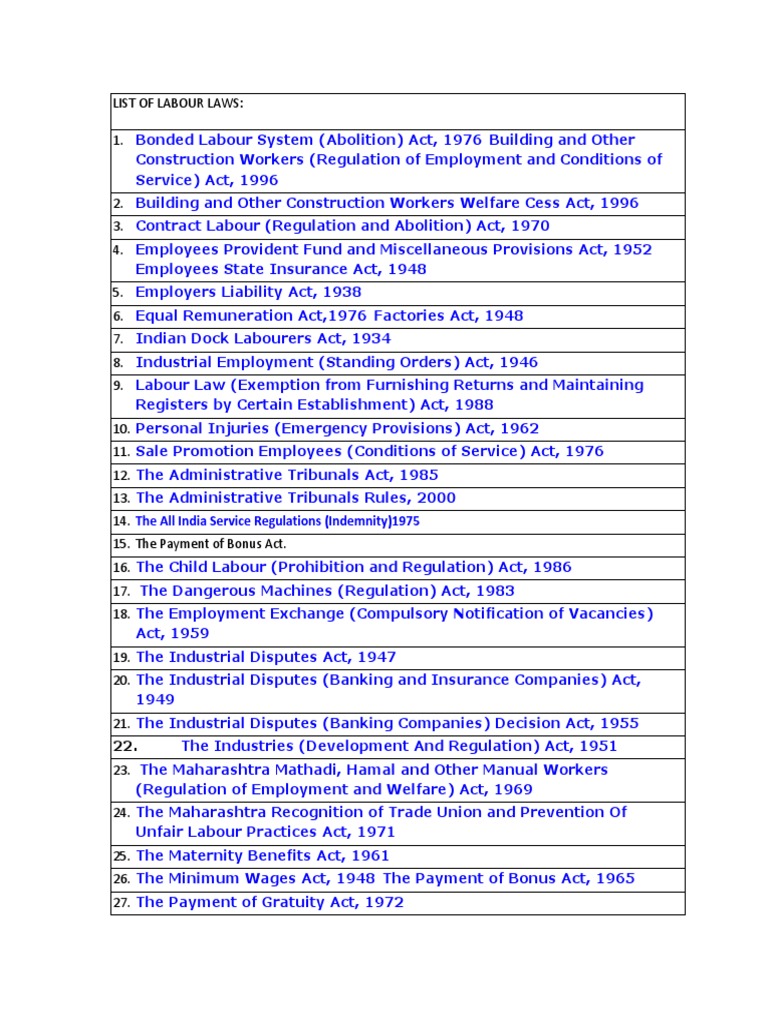 List of Labour Laws: 1 | PDF | Politics | Law