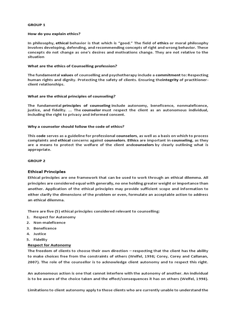 Ethics Key to Protecting Counseling Clients | PDF | Autonomy ...