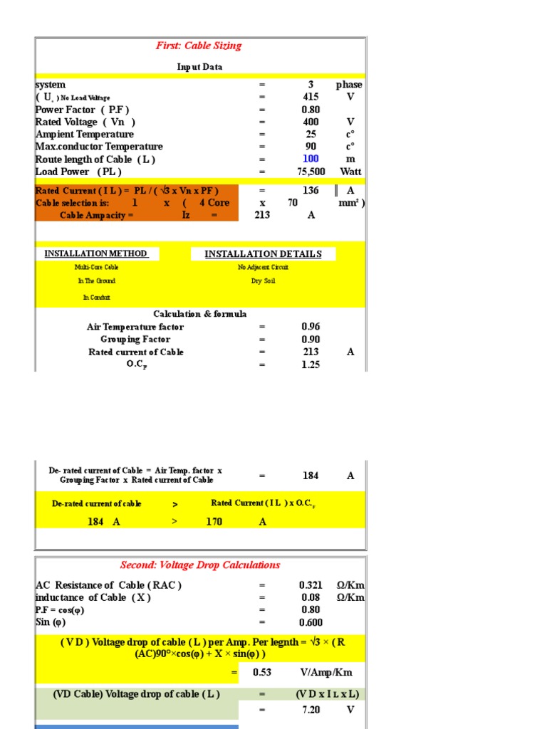 Cable VD CB Calculations | PDF | Electrical Equipment | Electrical ...
