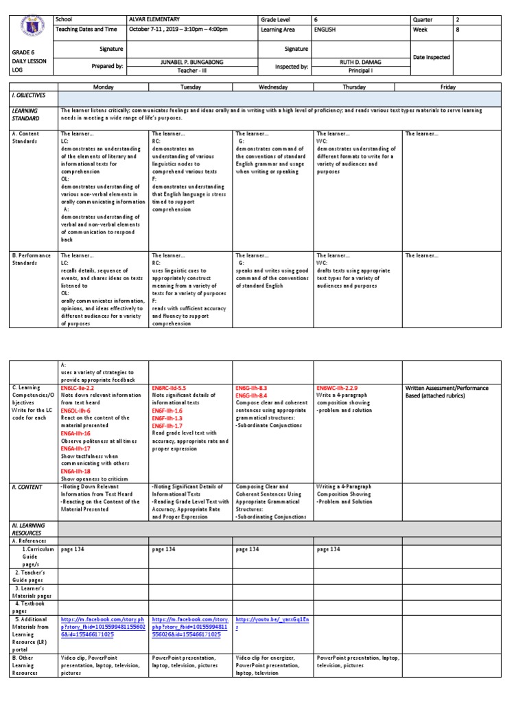 I. Objectives Learning Standard | PDF | Reading Comprehension | Rubric ...