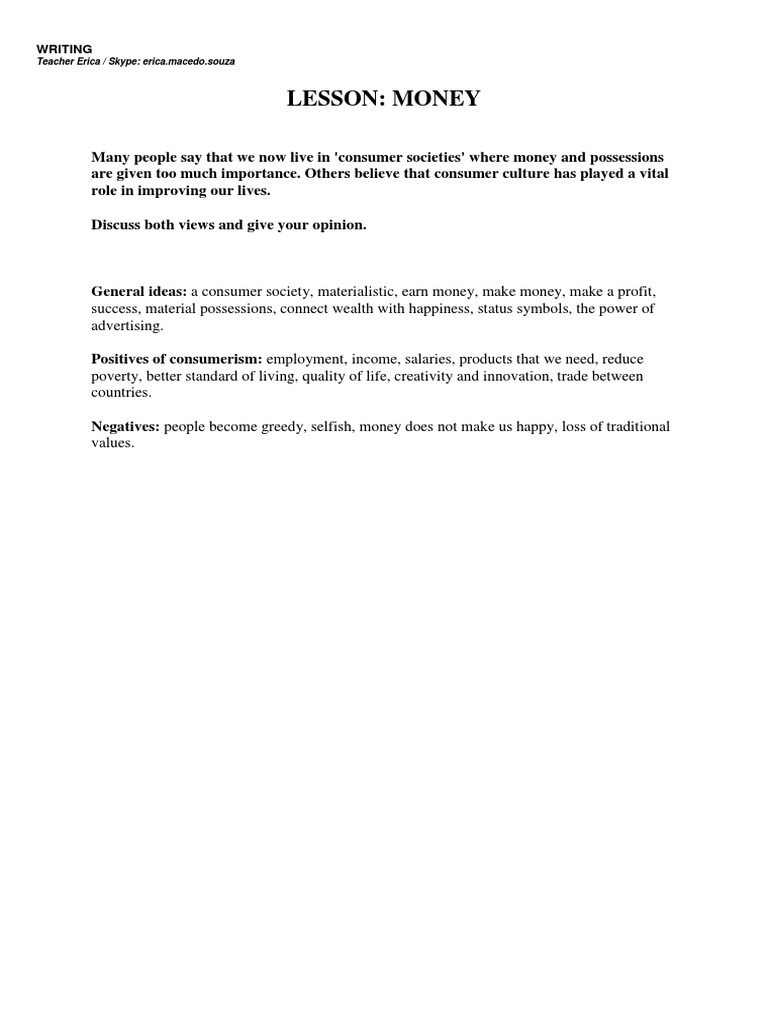 Lesson: Money: Success, Material Possessions, Connect Wealth With ...