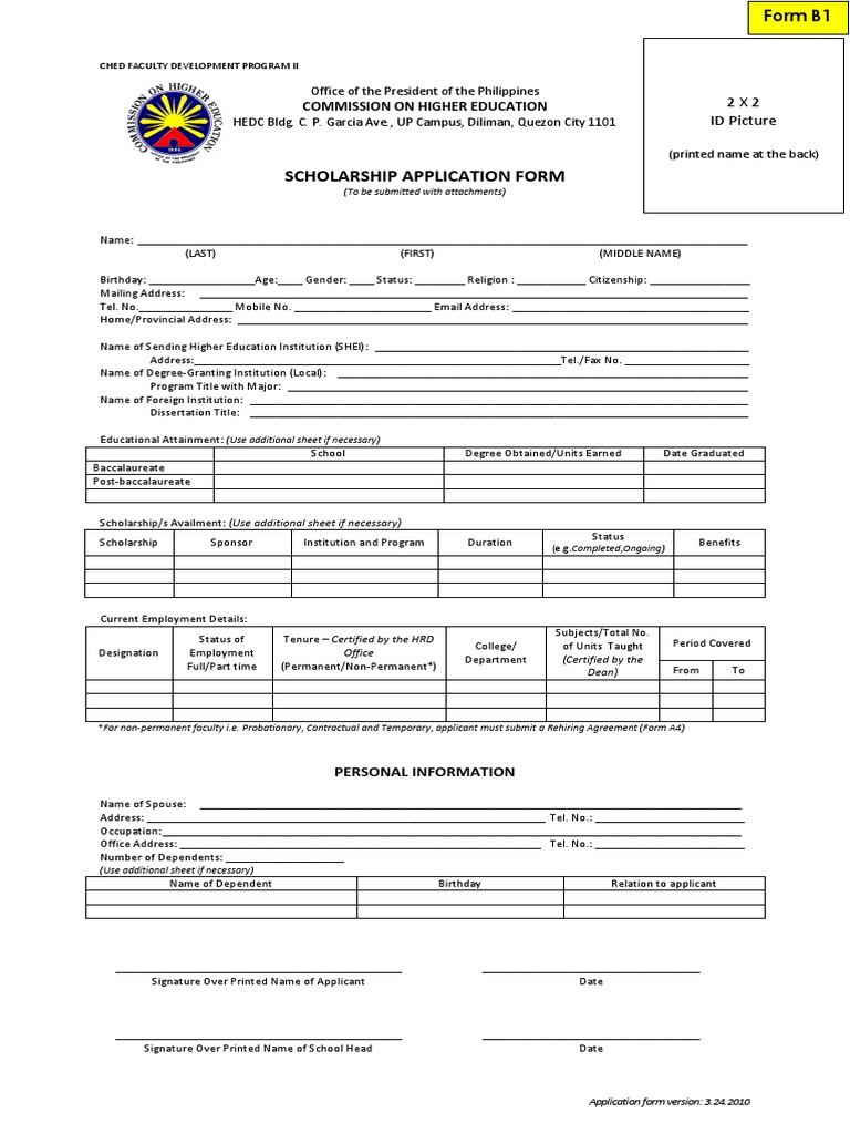 CHED Scholarship Form | PDF | Reason | Thesis