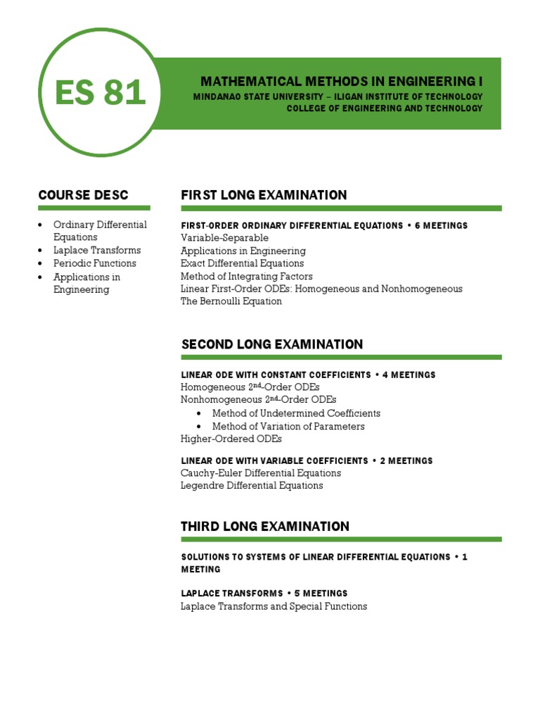 Course Syllabus | PDF | Ordinary Differential Equation | Laplace Transform