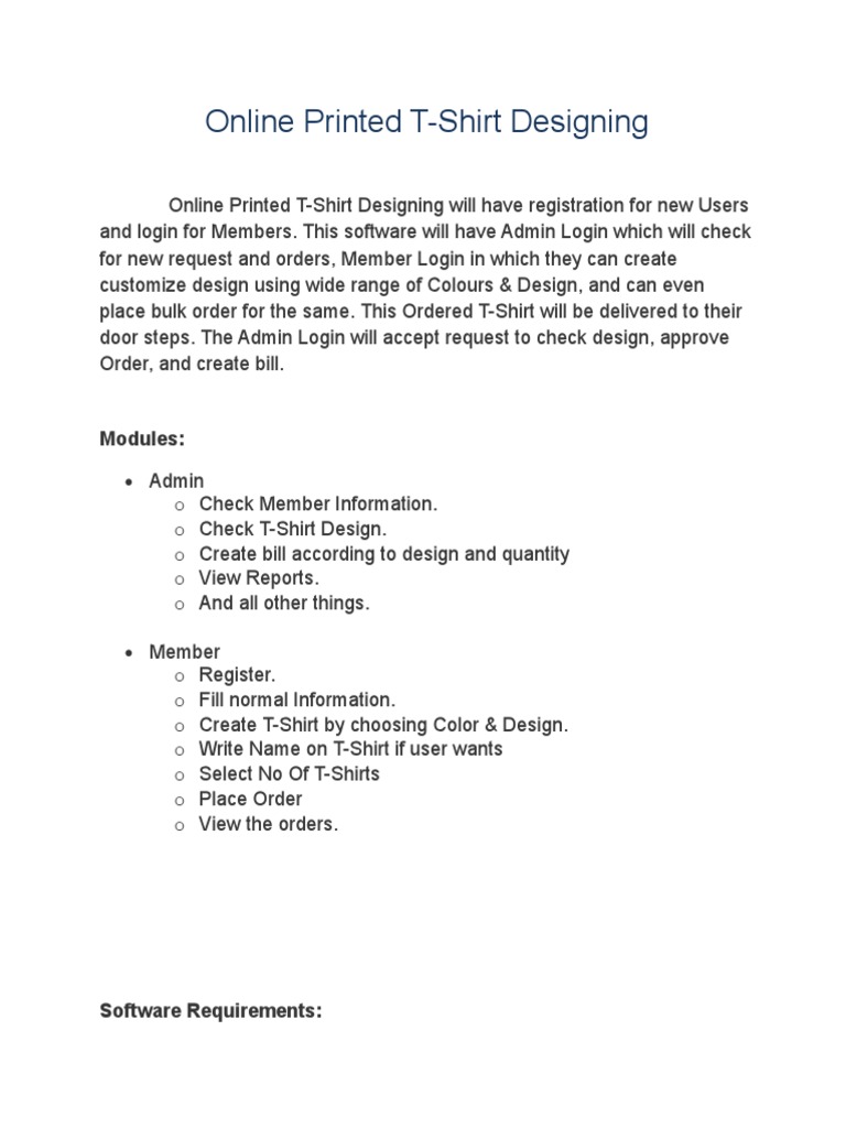 Online Printed T-Shirt Designing: Modules | PDF