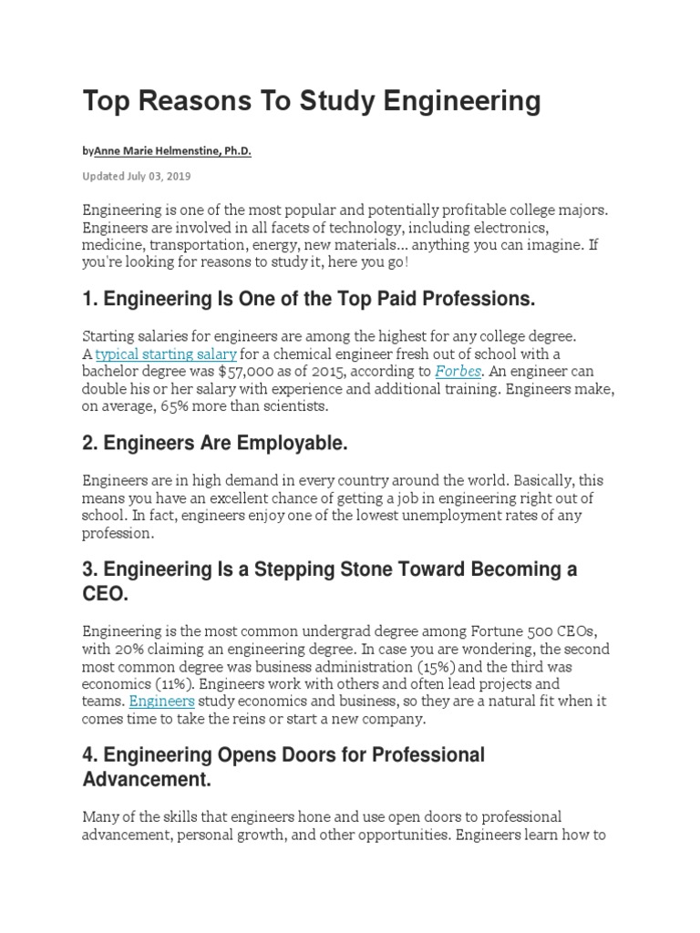 Top Reasons To Study Engineering | PDF | Engineering | Academic Degree