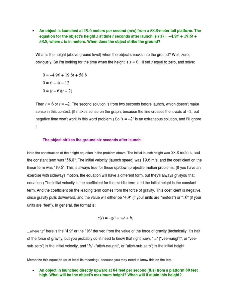 Quadratic Equation Application | PDF | Gravity | Force