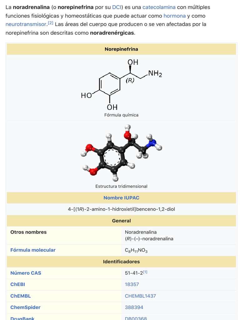 Noradrenalina - Wikipedia, La Enciclopedia Libre | PDF | Norepinefrina ...