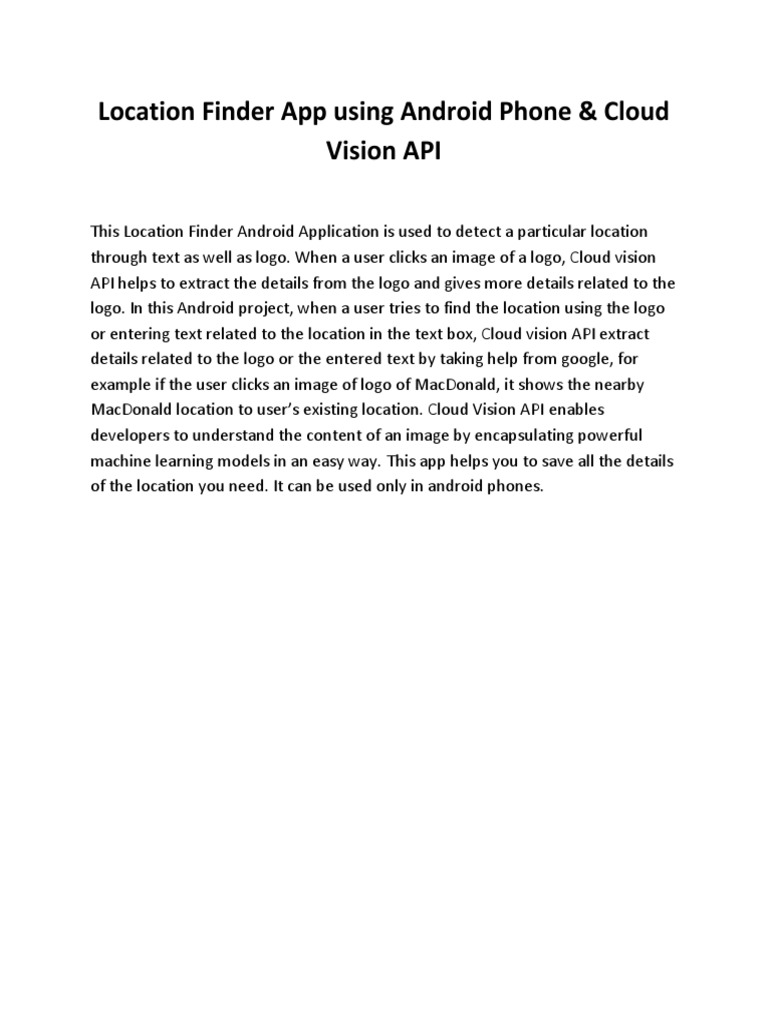 Location Finder App Using Android Phone & Cloud Vision API | PDF | Games & Activities | Computers