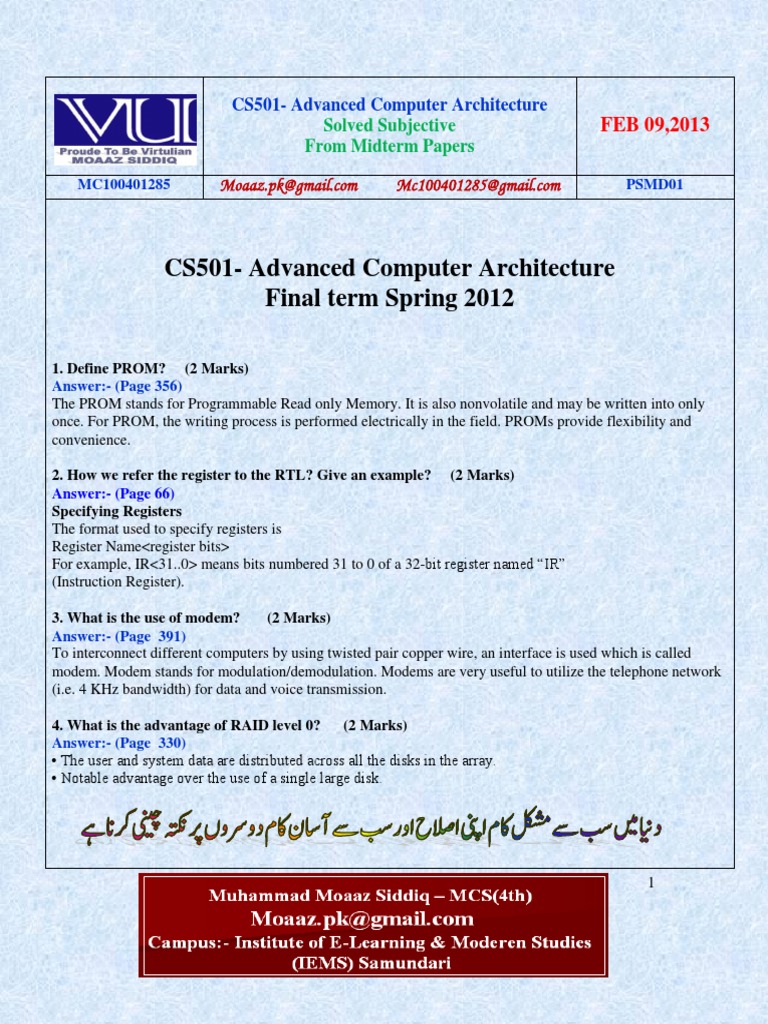 CS501-Advanced Computer Architecture Final Term Spring 2012 | PDF | Cpu Cache | Random Access Memory