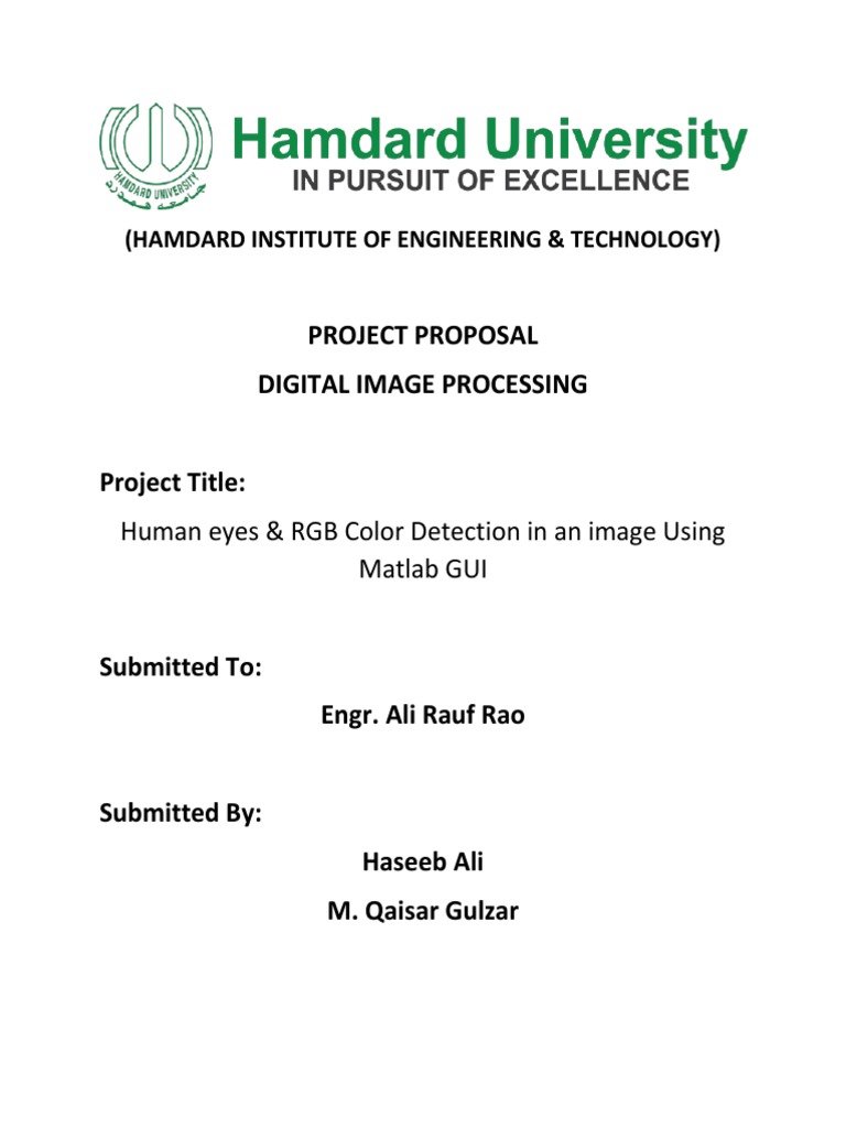 Project Proposal Digital Image Processing: (Hamdard Institute of ...
