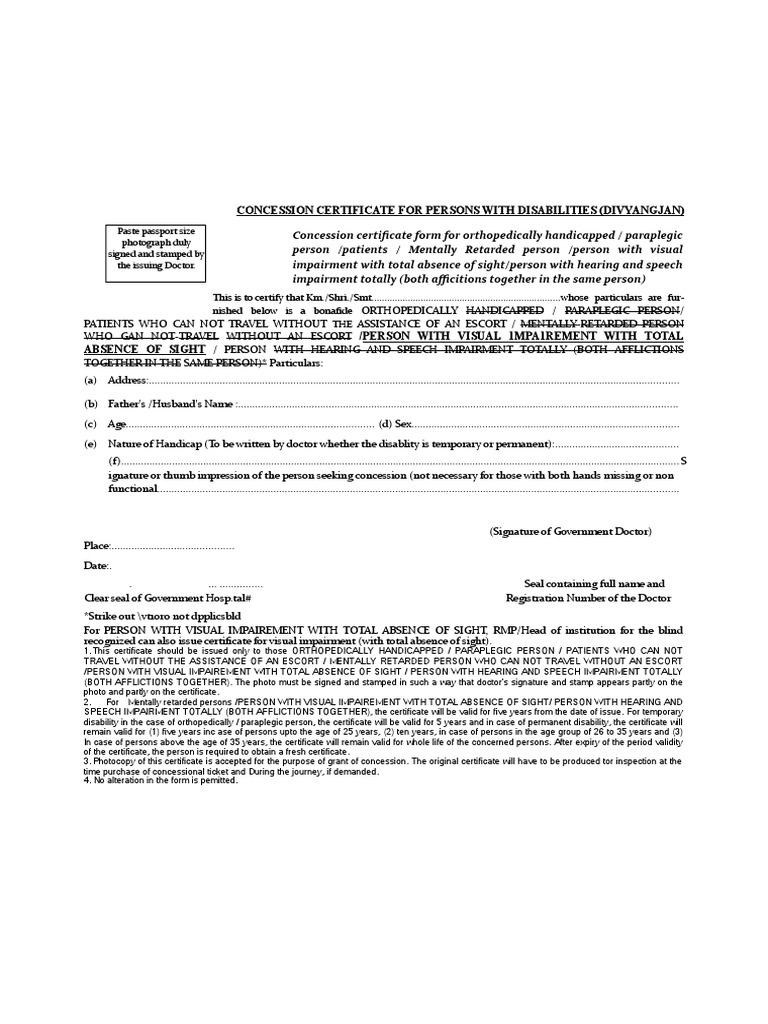 The Latest Concession Form of Railways - Ms Word | PDF | Disability