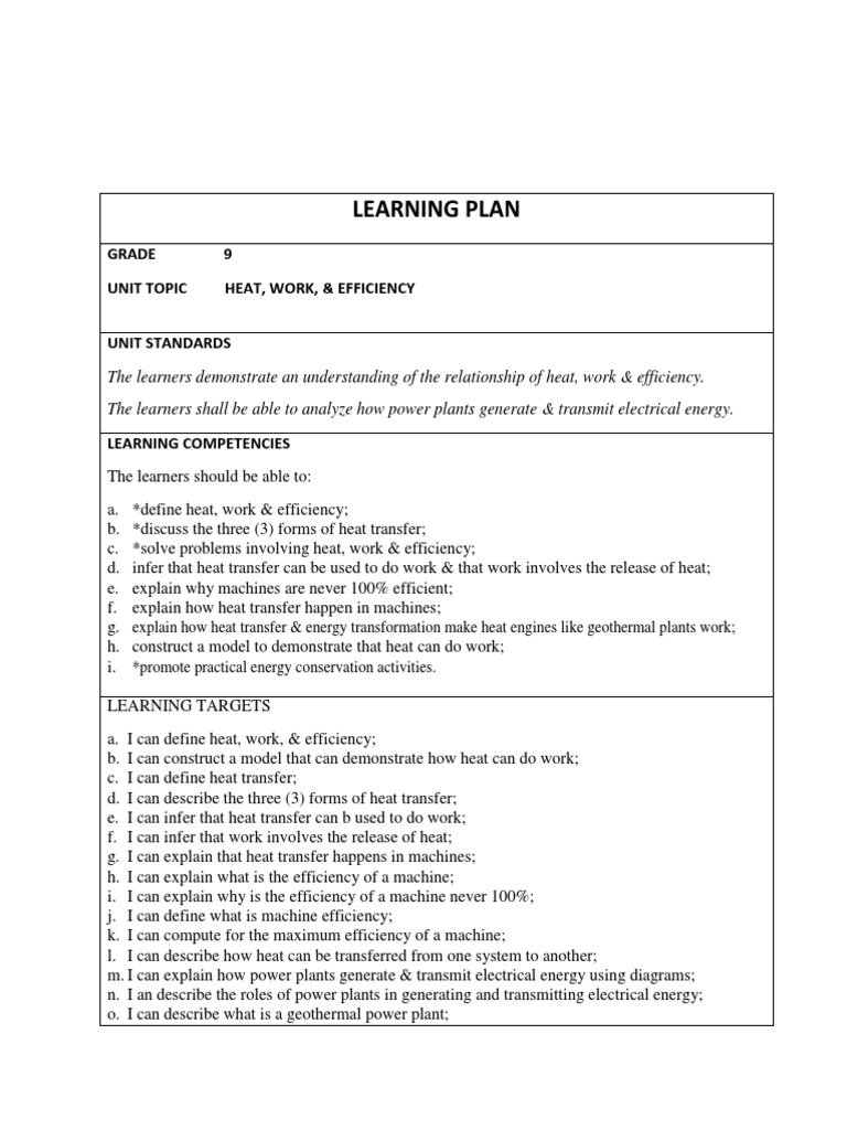 EFDT Learning Plan.docx | Heat | Power Station