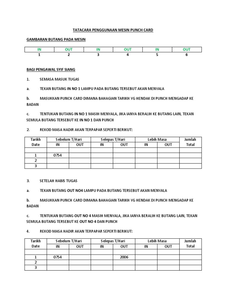 Tatacara Penggunaan Mesin Punch Card | PDF