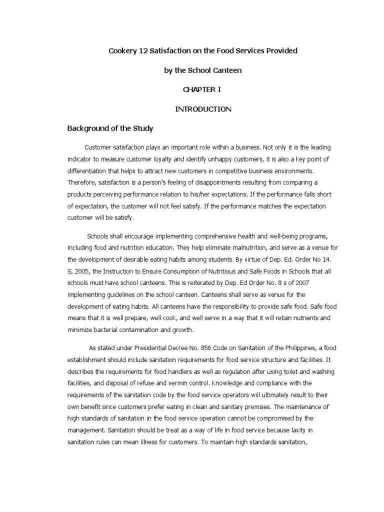 Cookery 12 Satisfaction On The Food Services Provided by The School ...