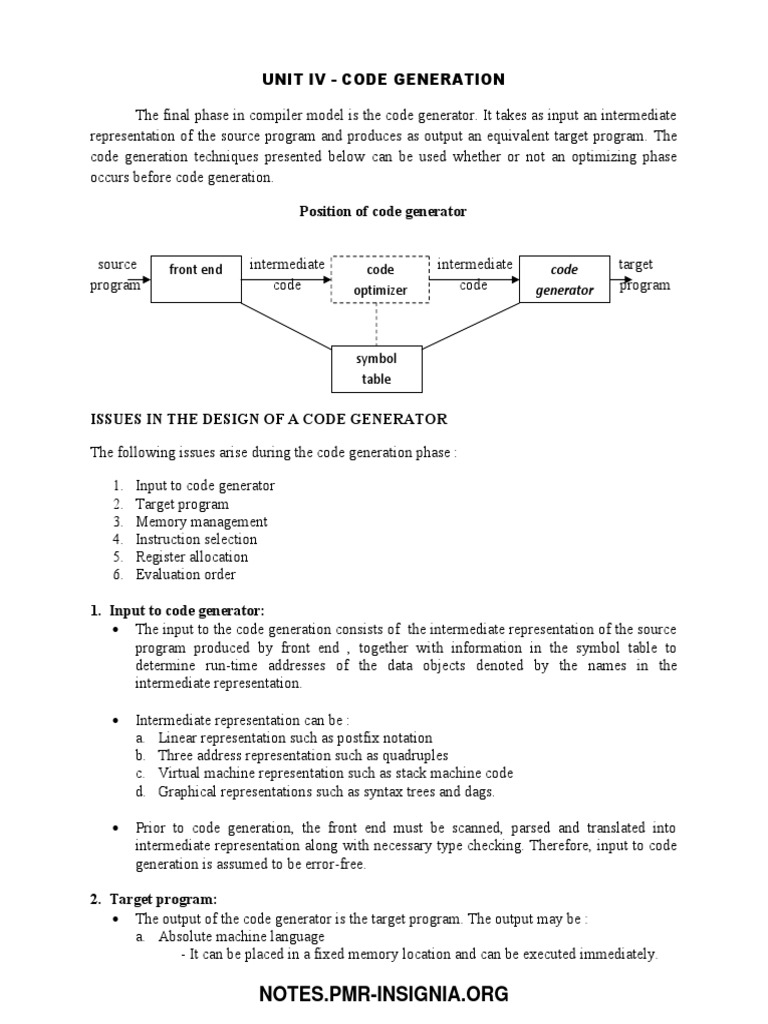 Code Generation PDF | PDF | Subroutine | Compiler Code Generation PDF | PDF | Subroutine | Compiler